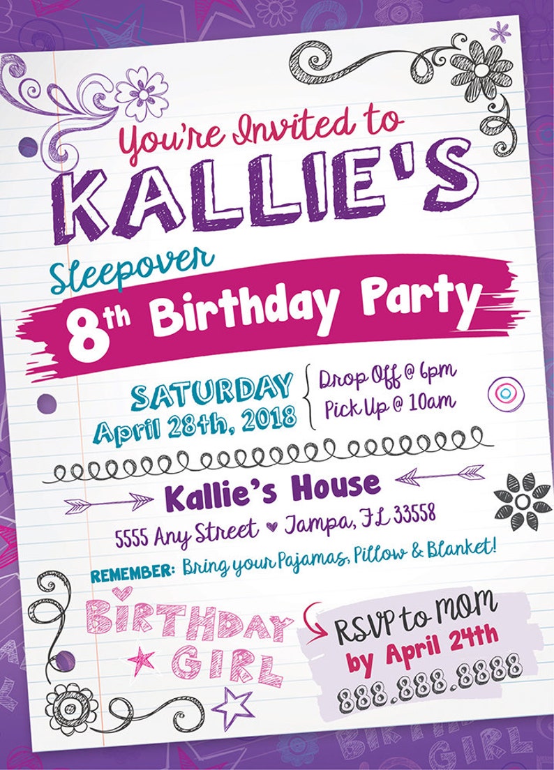 Digital Sleepover Birthday Party Invitation Sleepover 5 | Etsy