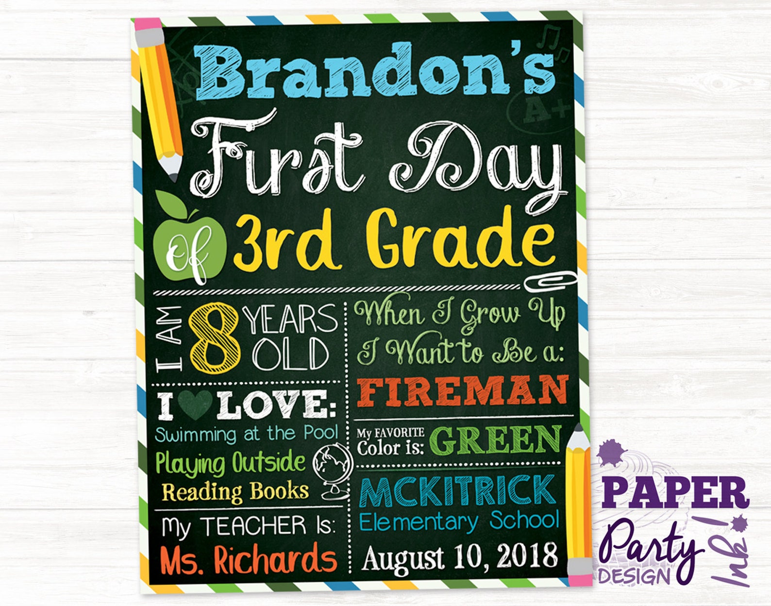 Back to School Personalized Chalkboard Sign 11 X - Etsy