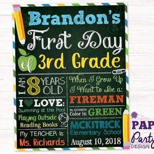 Back to School Personalized Chalkboard Sign 11" X 14" With Stats, 1st ...