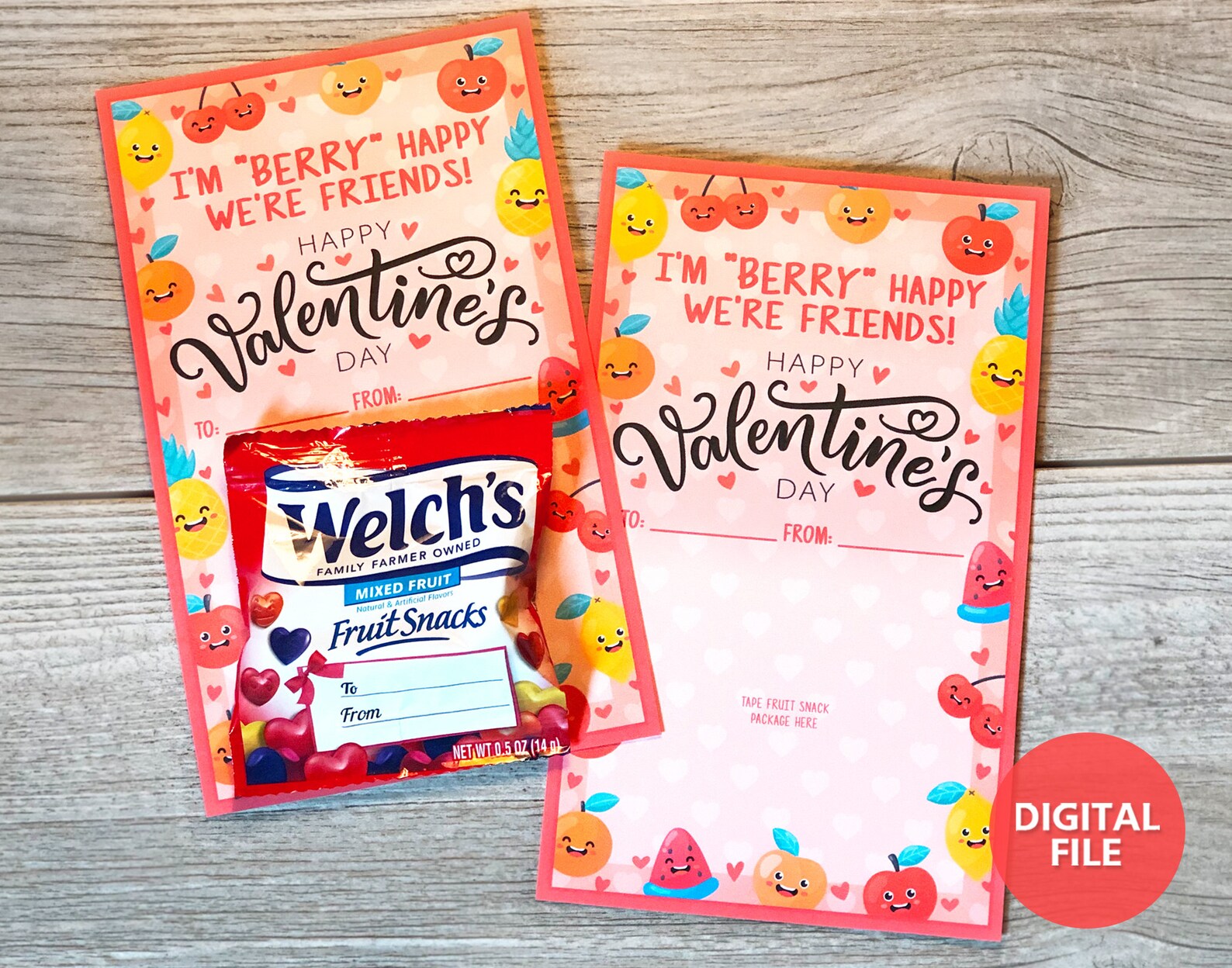 Printable Valentine's Day Fruit Snack Cards Berry Happy - Etsy