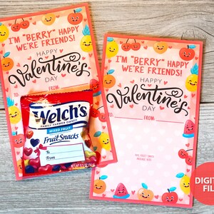 Printable Valentine's Day Fruit Snack Cards, Berry Happy We're Friends ...