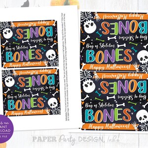 Printable Halloween Bag Topper, Skeleton Bones Pretzel Treat Bag Topper ...