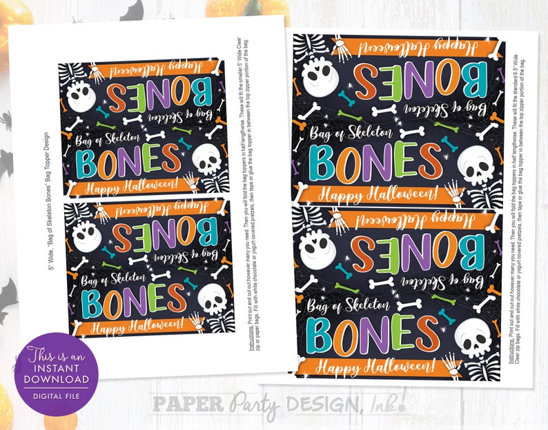 Printable Halloween Bag Topper Skeleton Bones Pretzel Treat | Etsy