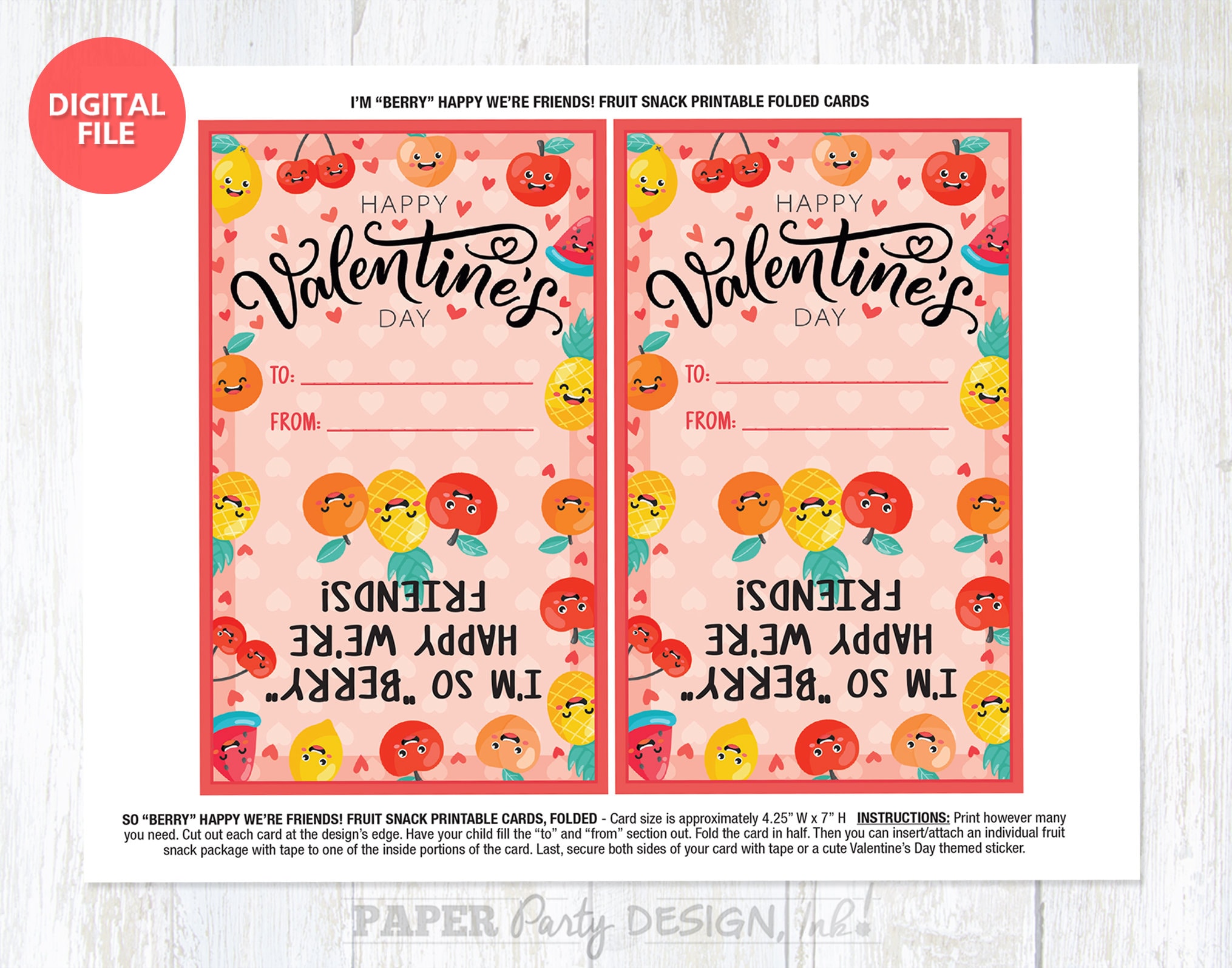 Printable Valentine's Day Fruit Snack Cards, Berry Happy We're Friends ...