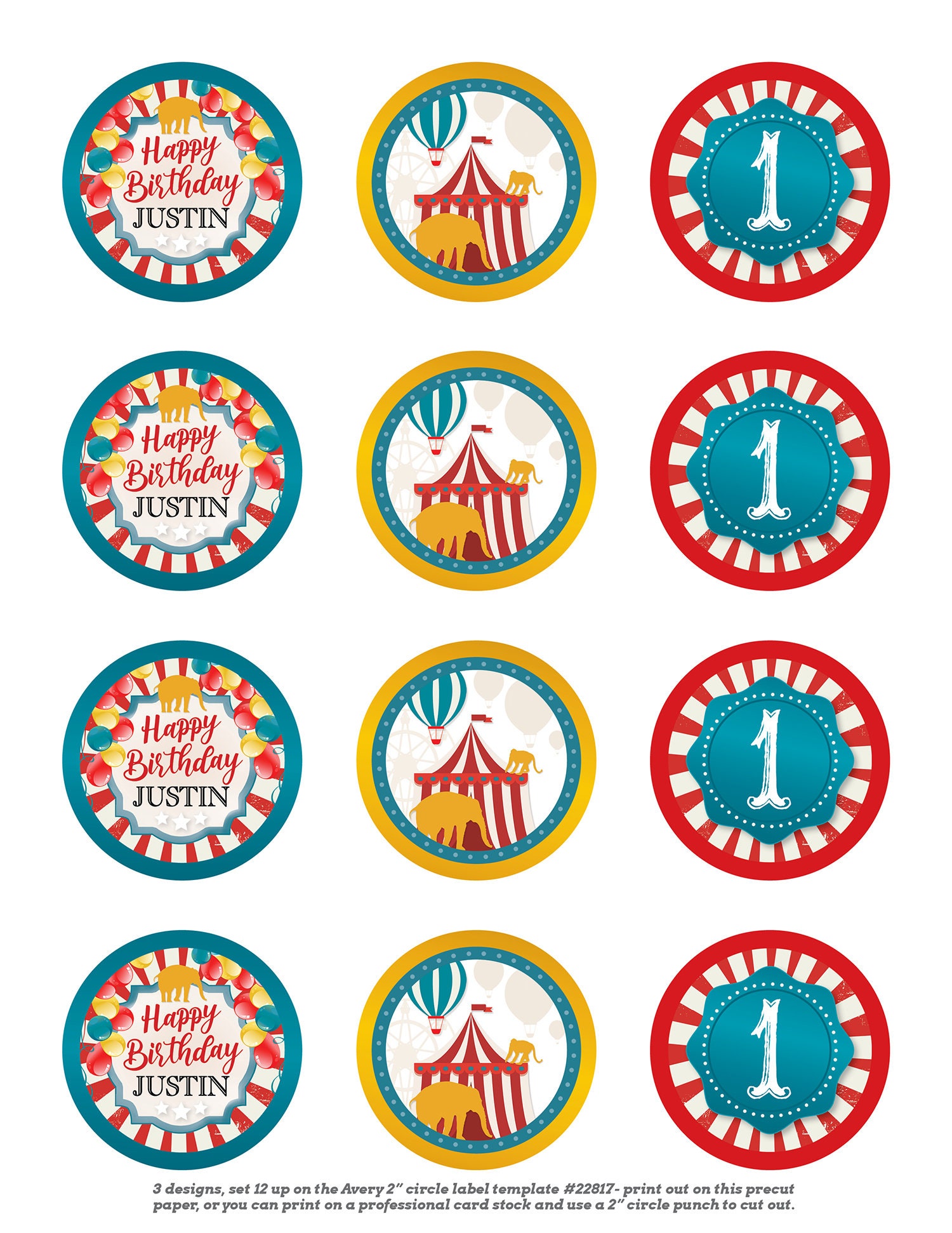 Carnival Birthday Party Cupcake Toppers Circus Party Toppers - Etsy