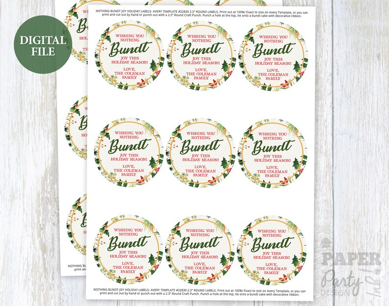Printable Holiday Bundt Cake Tags Christmas Bundt Cake Gift | Etsy