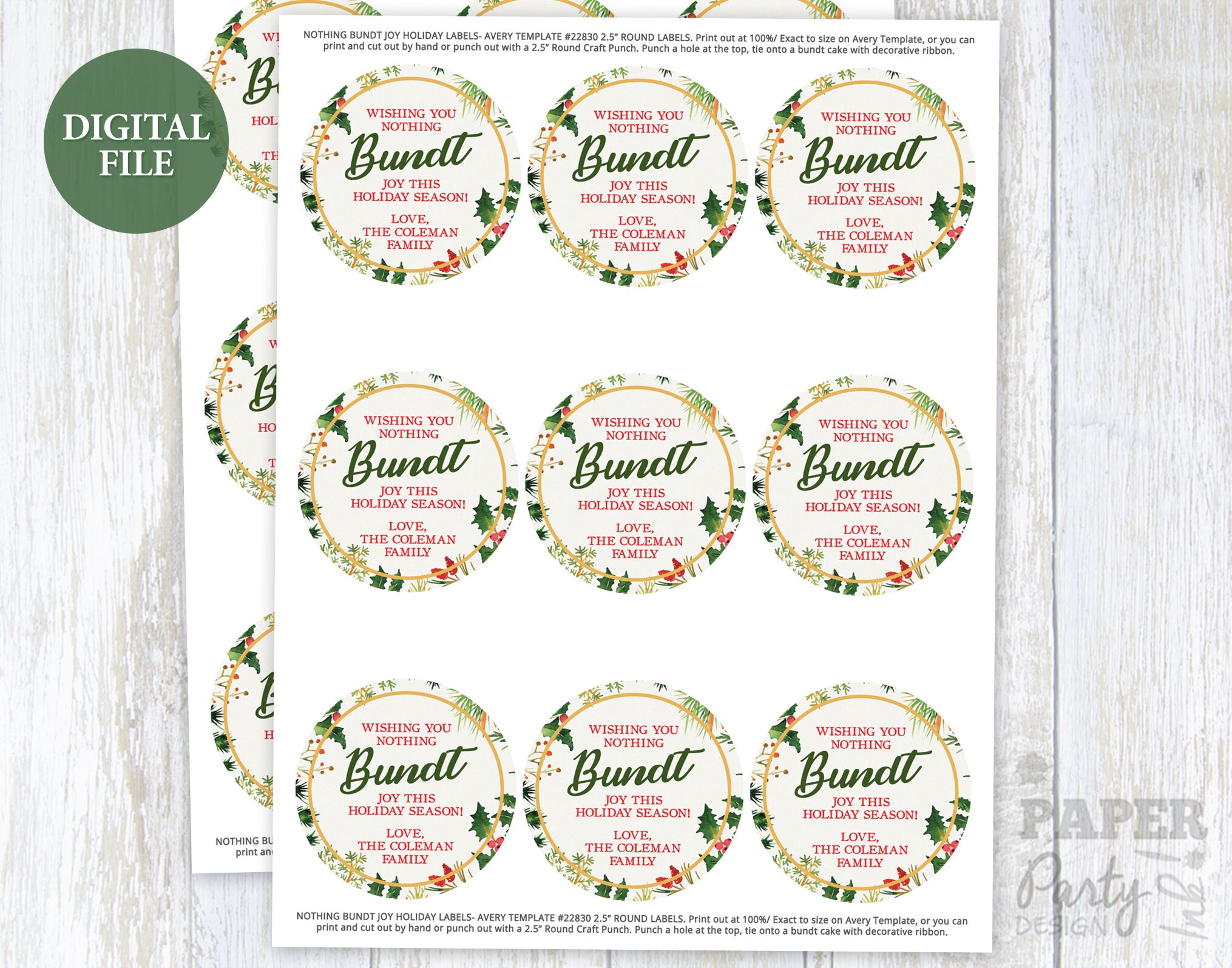 Printable Holiday Bundt Cake Tags Christmas Bundt Cake Gift | Etsy