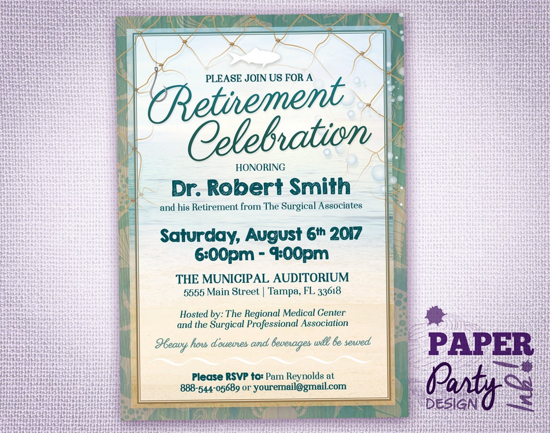 Retirement Party Invitation Beach and Fish Theme, 5 X 7 Digital ...