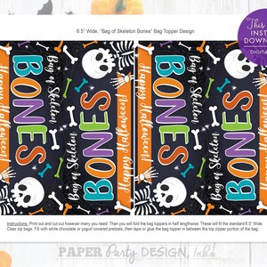 Printable Halloween Bag Topper, Skeleton Bones Pretzel Treat Bag Topper ...