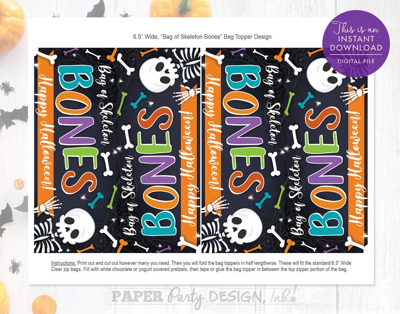 Printable Halloween Bag Topper Skeleton Bones Pretzel Treat | Etsy
