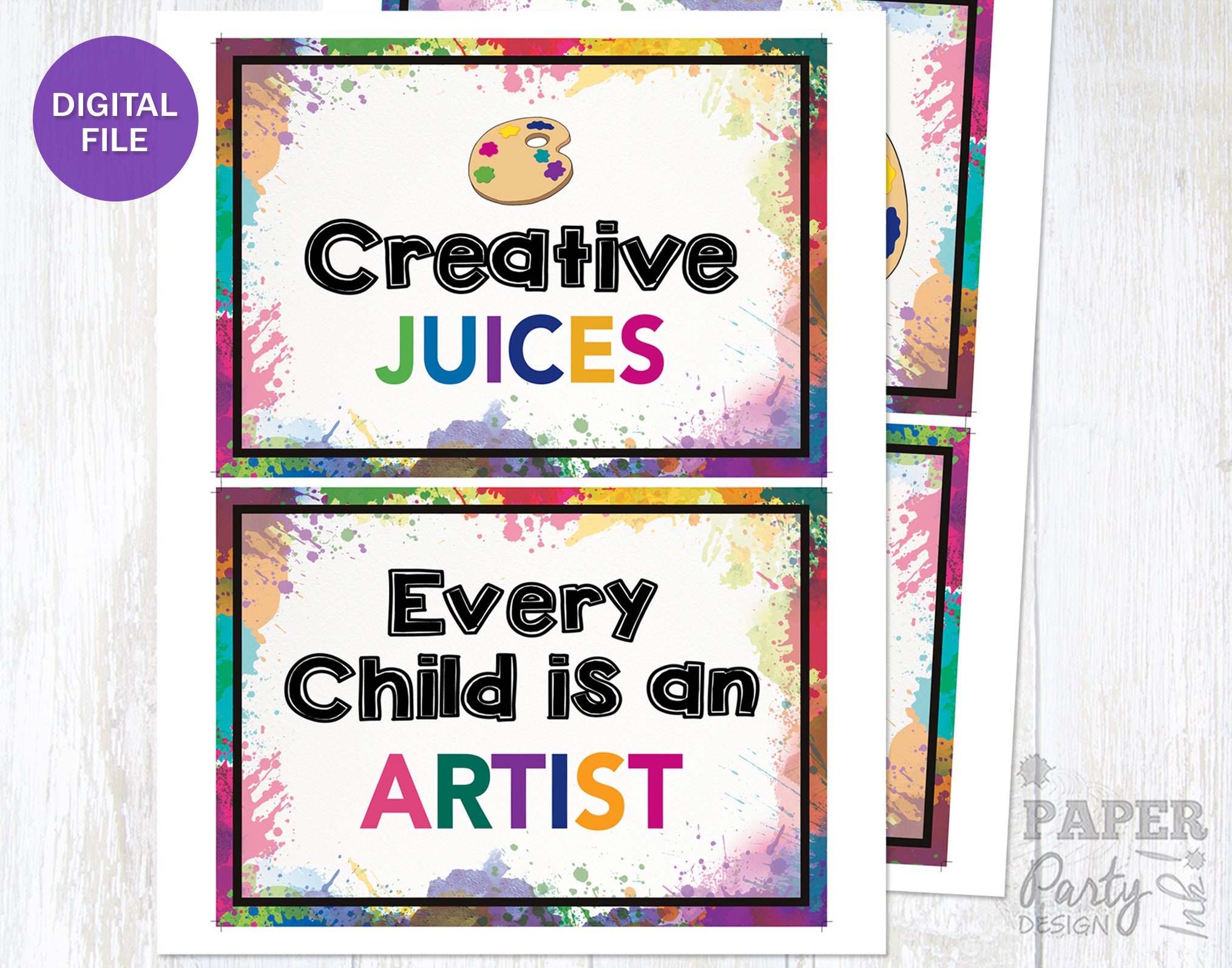 Printable Art Party Signs Set of 4, 5