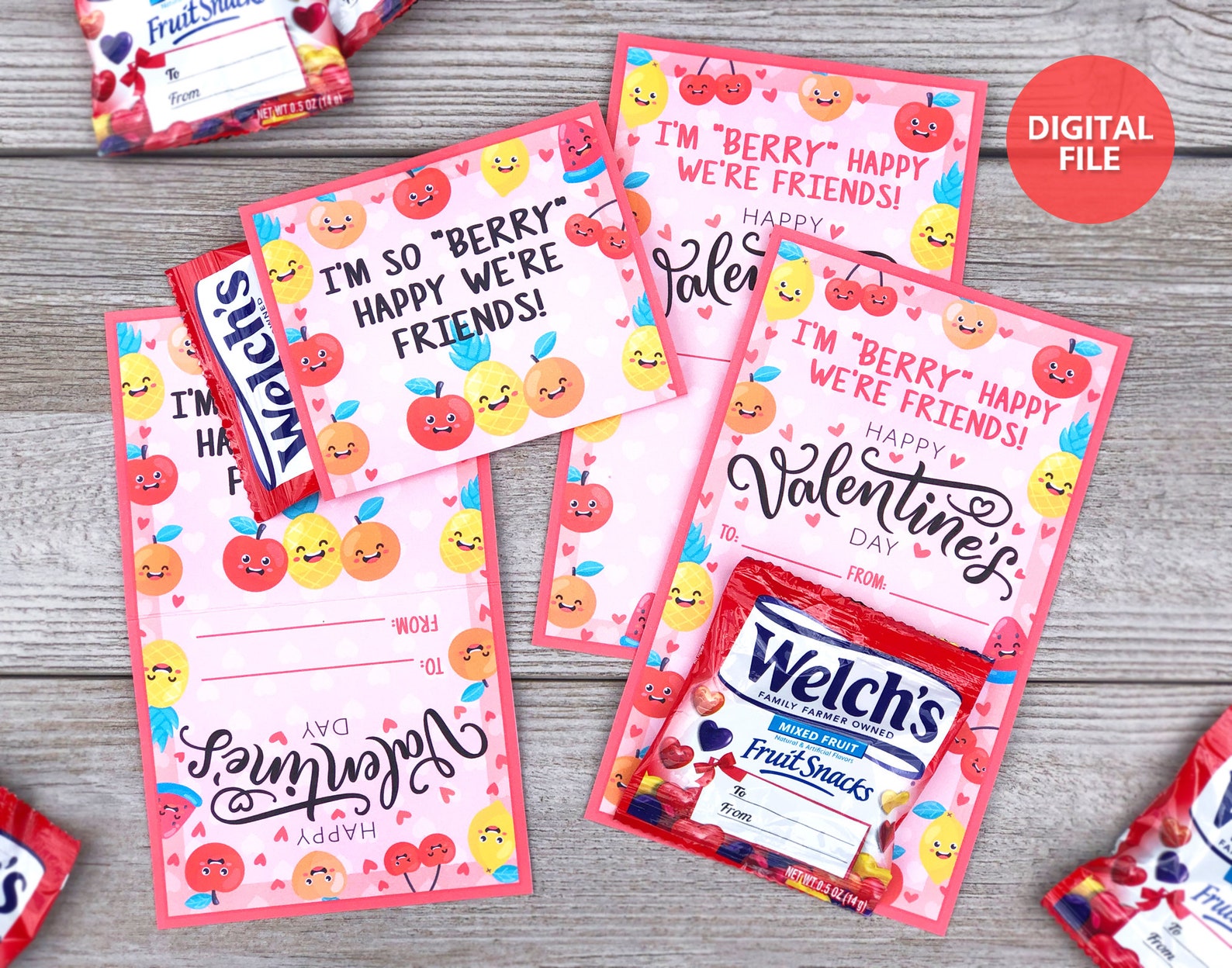 Printable Valentine's Day Fruit Snack Cards Berry Happy - Etsy