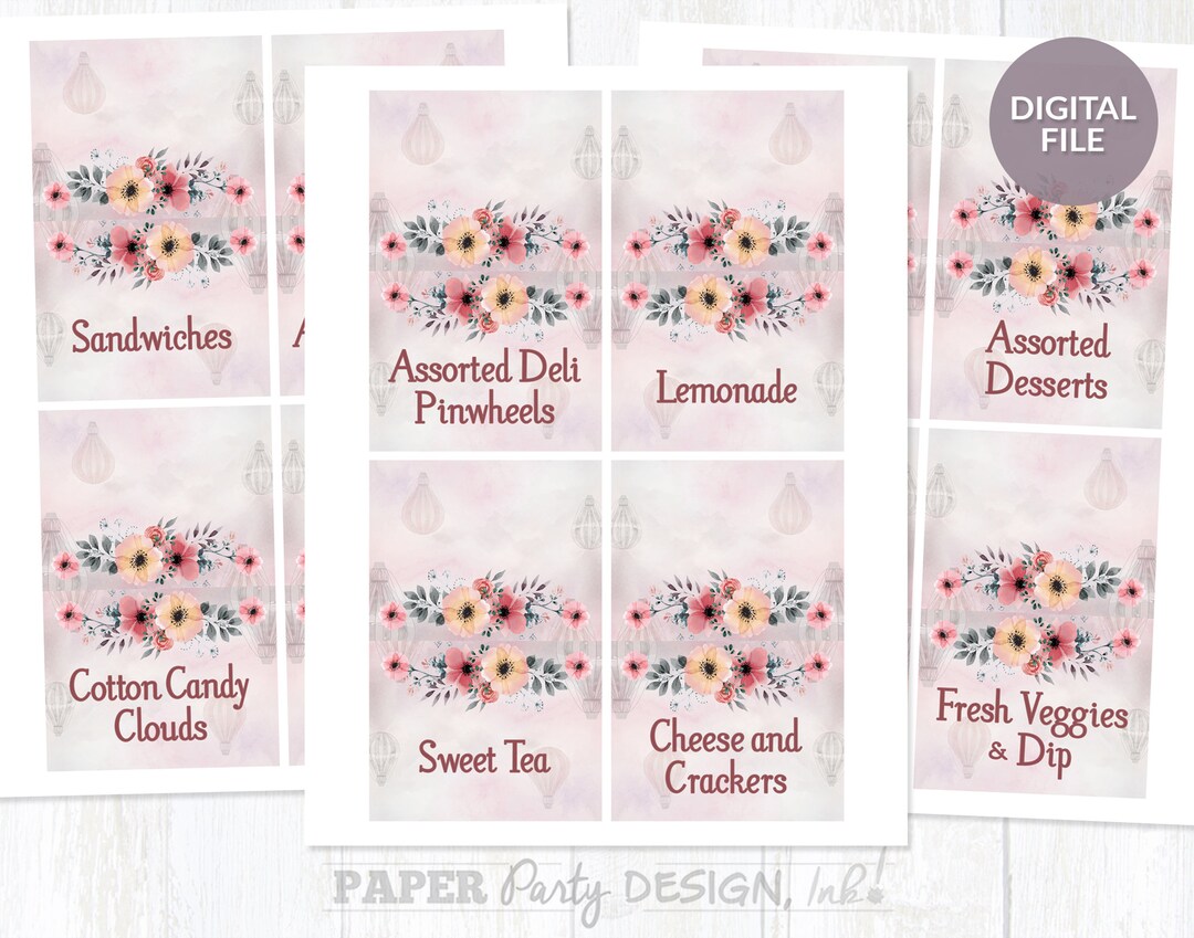 Printable Hot Air Balloon Birthday Food Labels, Hot Air Balloon Party ...