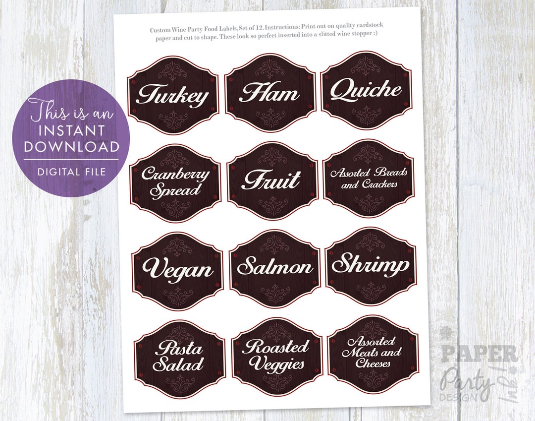 Wine Party Food Labels, Aged to Perfection Food Labels Printable, Wine ...