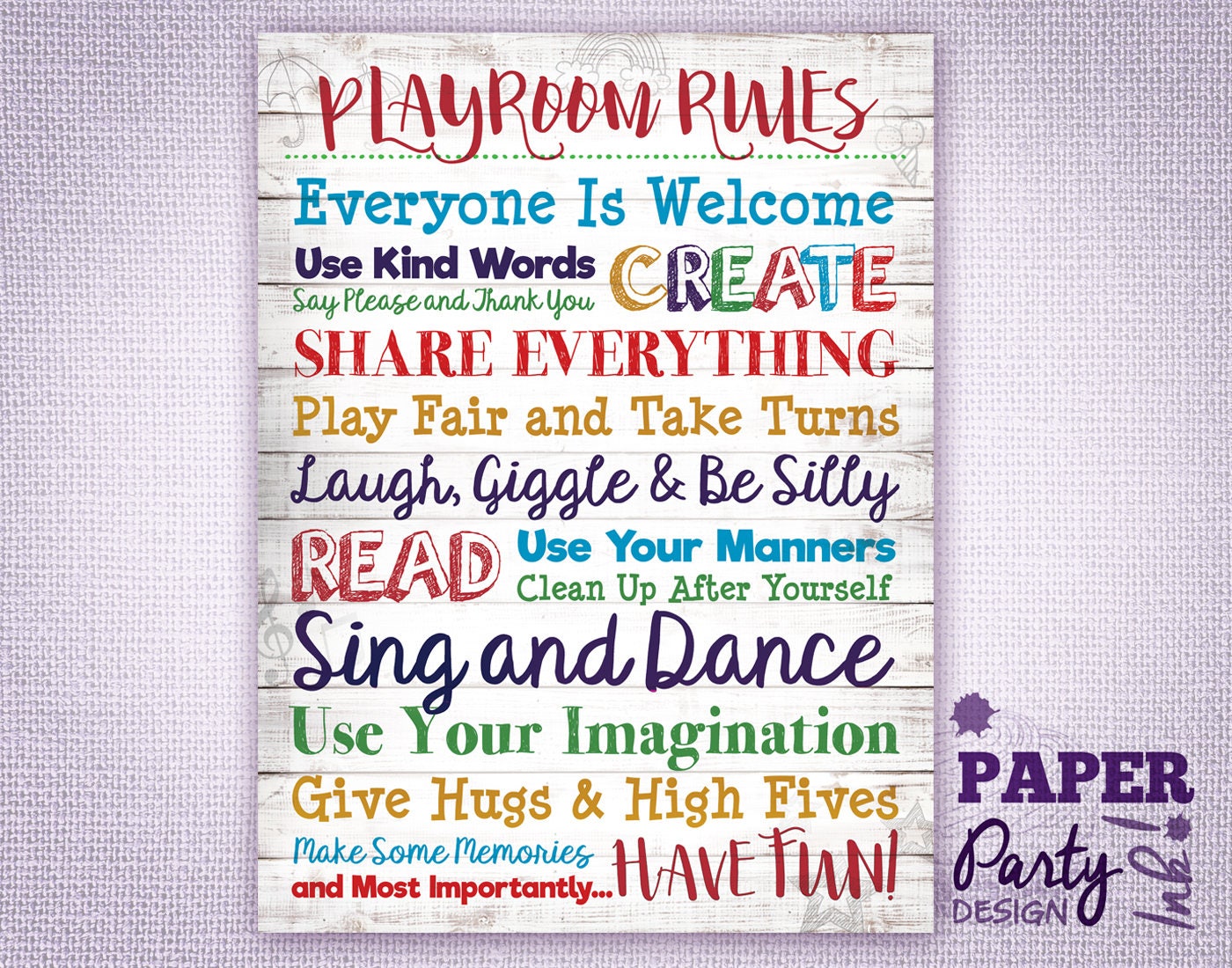 Playroom Rules Poster, 24" X 36" Playroom Rules Digital Poster ...