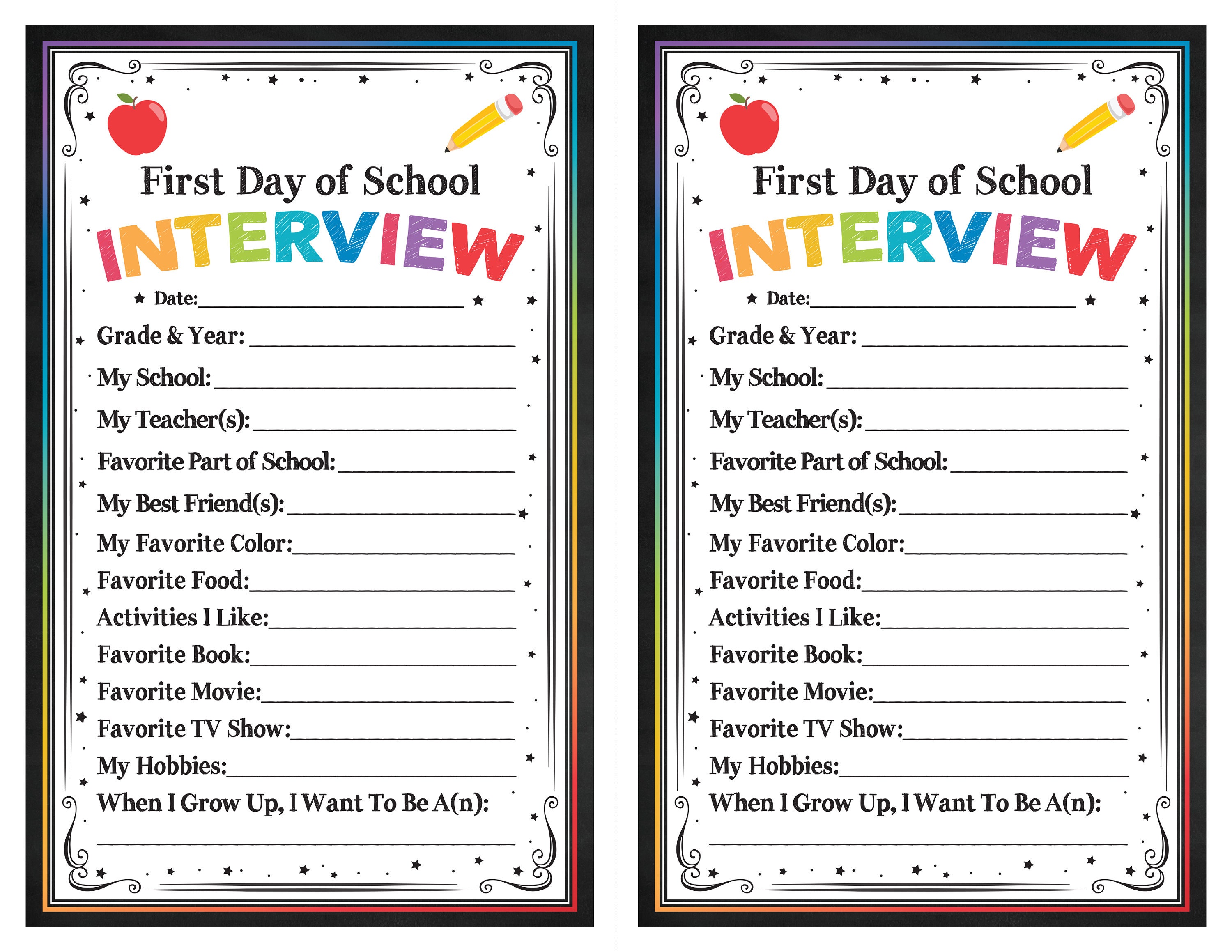 Printable Generic Interview Sheets for the School Memory Box - Etsy