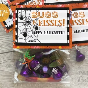Halloween Bugs & Kisses Printable Treat Bag Topper, Classroom Treat Bag ...