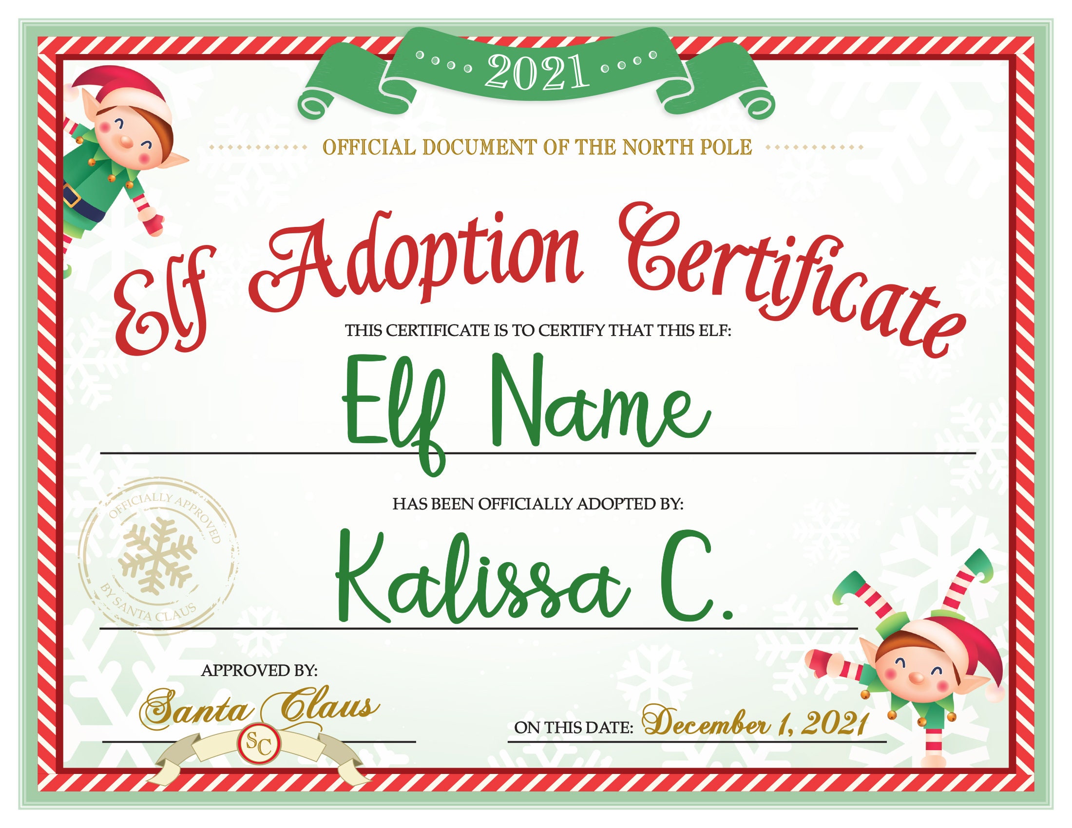 Printable Personalized Christmas Elf Letter and Adoption - Etsy
