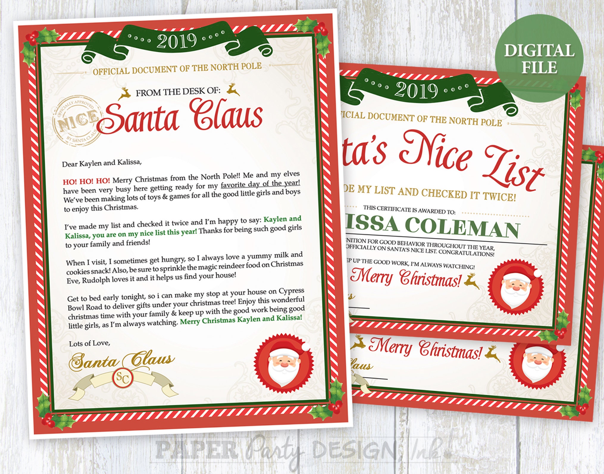Personalized Letter From Santa Printable and Nice List - Etsy