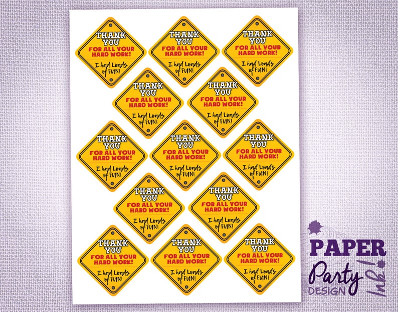 Under Construction Party Thank You Tags Construction Thank - Etsy