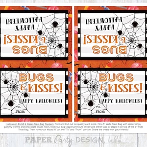 Halloween Bugs & Kisses Printable Treat Bag Topper, Classroom Treat Bag ...