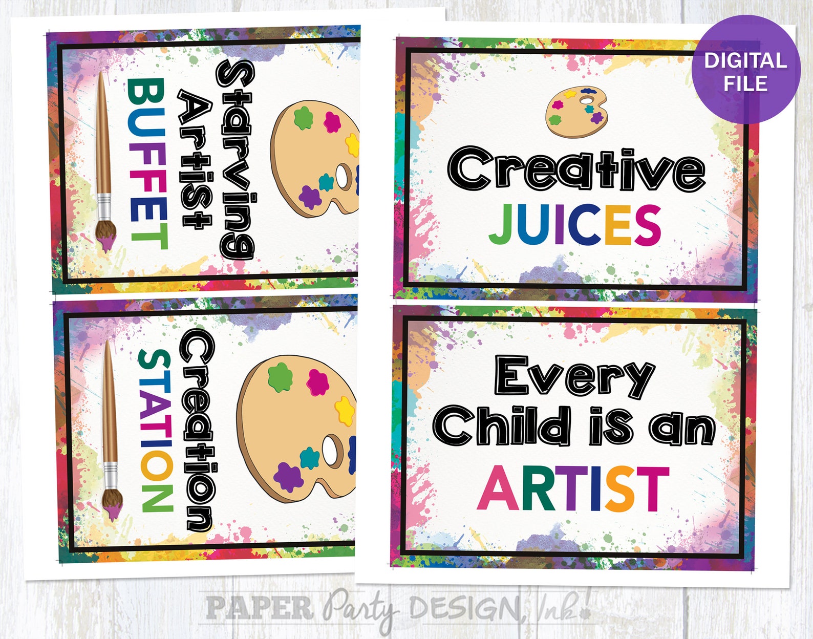 Printable Art Party Signs Set of 4 5 X 7 Paint | Etsy