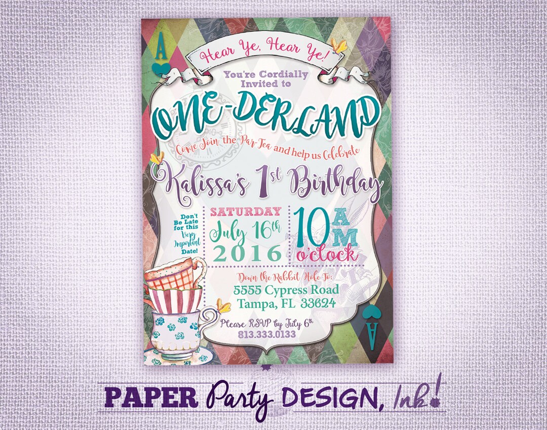 Digital Alice in One-derland 1st Birthday Invitation One Sided, One ...