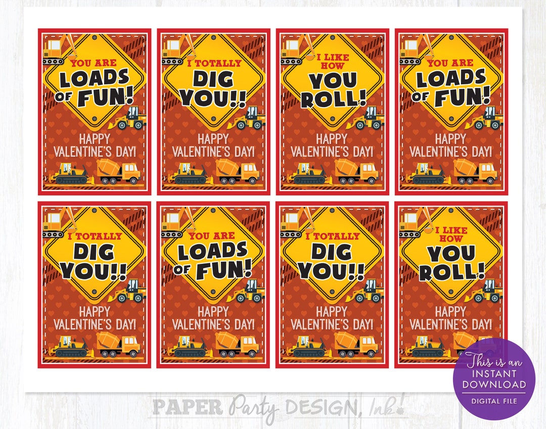 Printable Valentine's Day Construction Themed Cards, Construction Truck ...