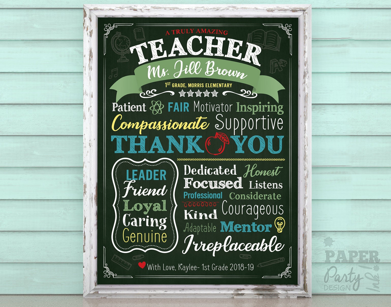 Teacher Appreciation Personalized Gift, Teacher Appreciation Printable ...