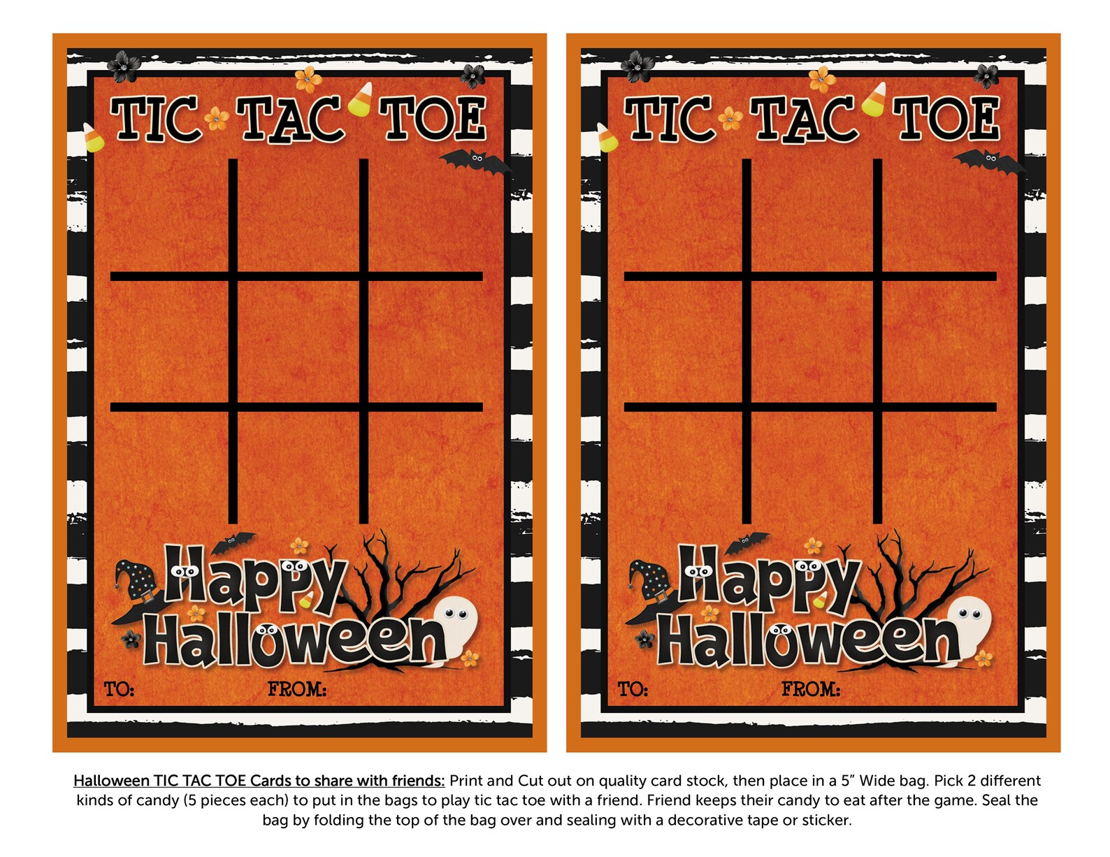Halloween Printable Tic Tac Toe Card, Halloween Favor Game Card ...