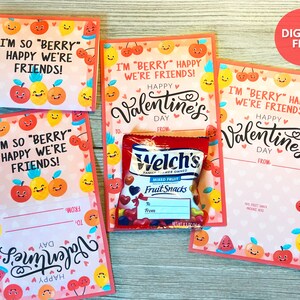 Printable Valentine's Day Fruit Snack Cards, Berry Happy We're Friends ...