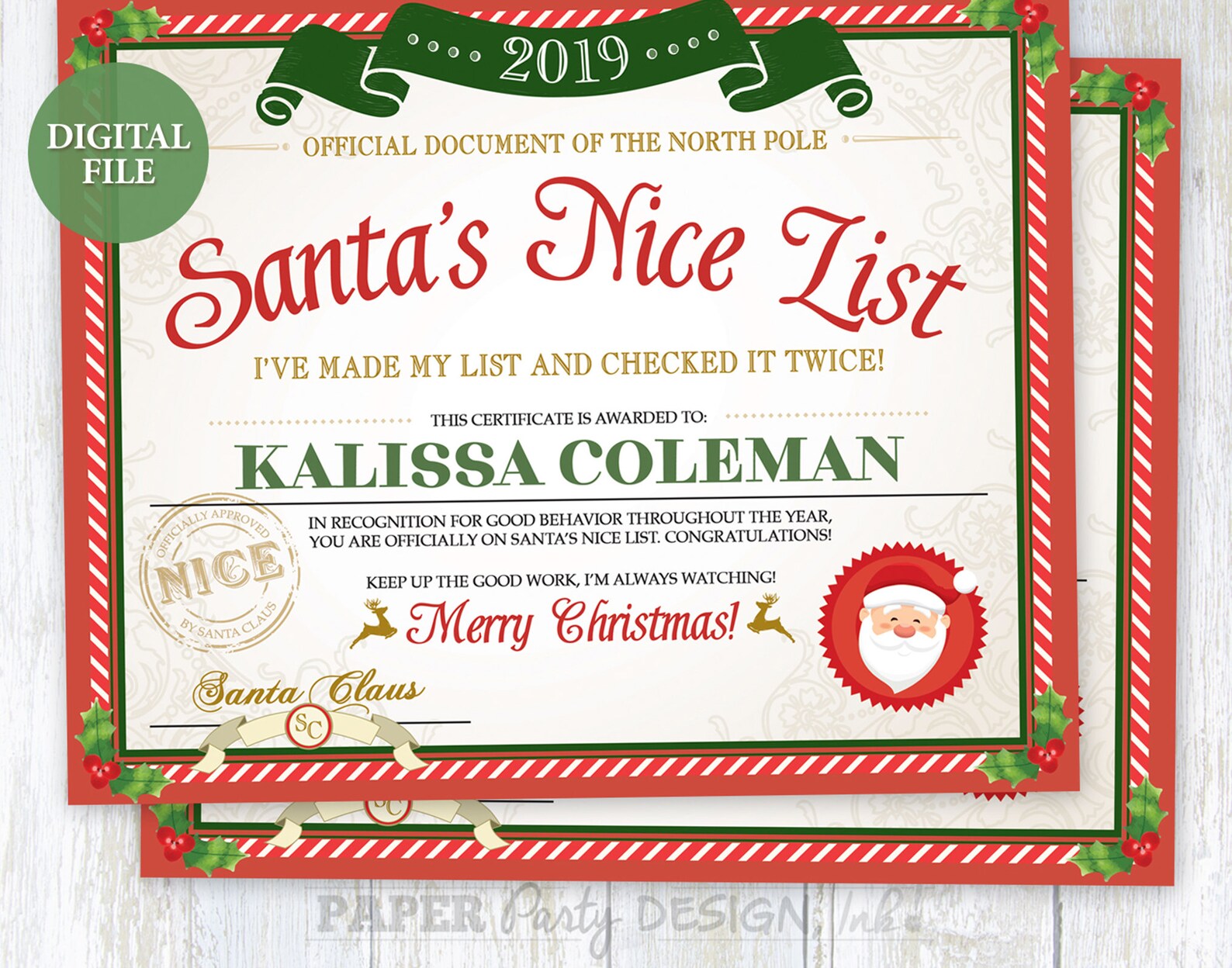 Personalized Letter From Santa Printable and Nice List Certificate ...