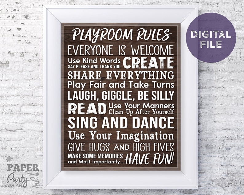 18" X 24" Playroom Rules Digital Poster, Playroom Rules Poster ...