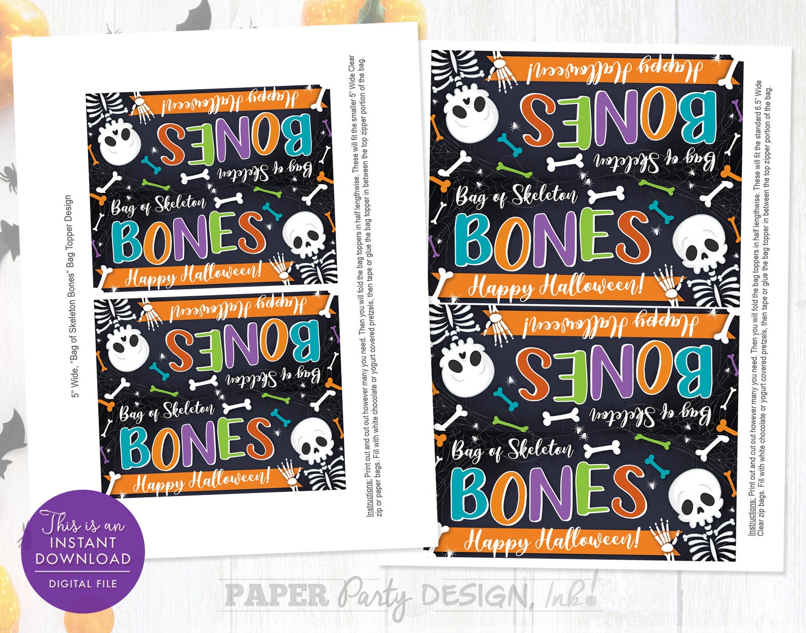 Printable Halloween Bag Topper Skeleton Bones Pretzel Treat - Etsy