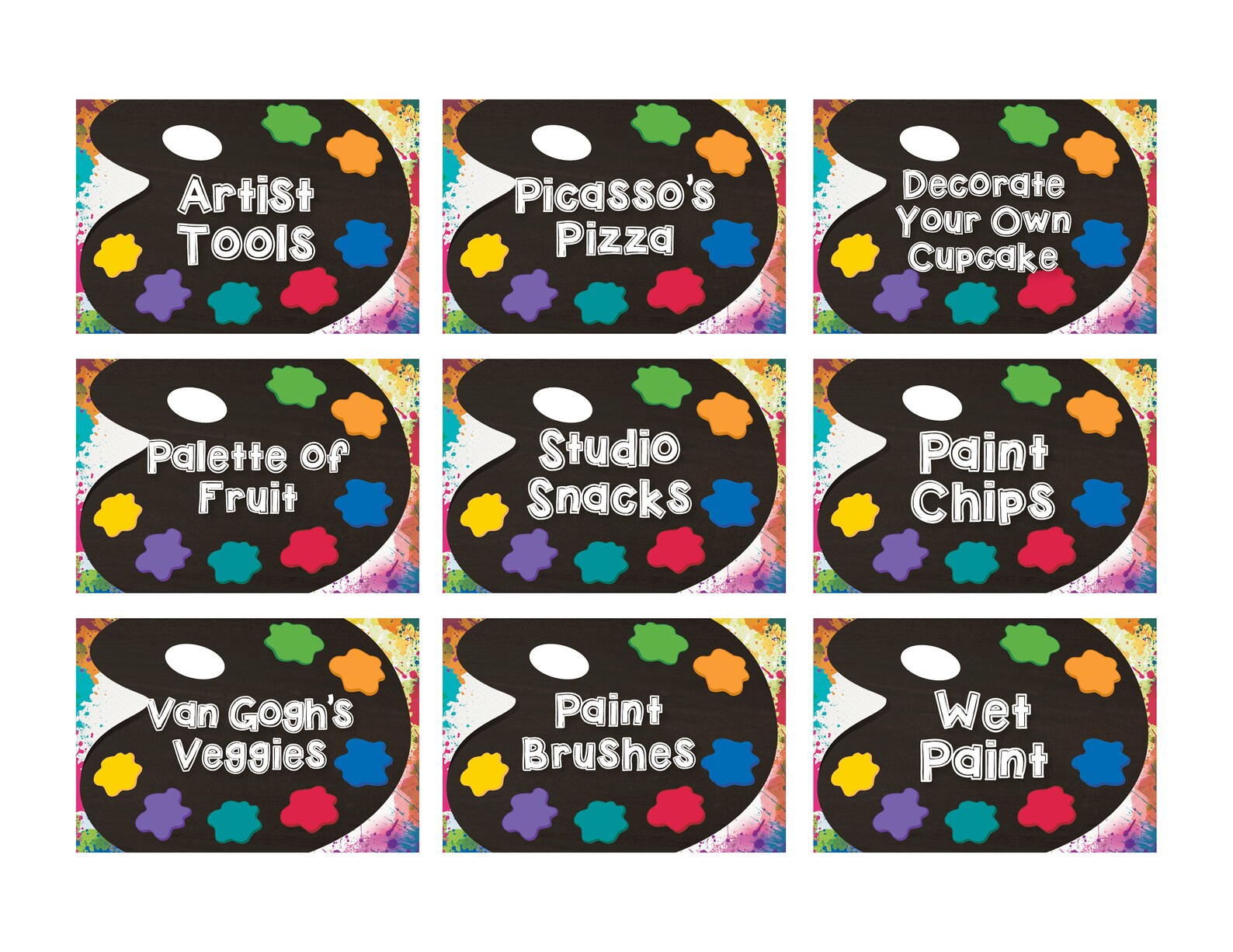 Printable Art Party Food Labels Paint Party Decorative Food - Etsy