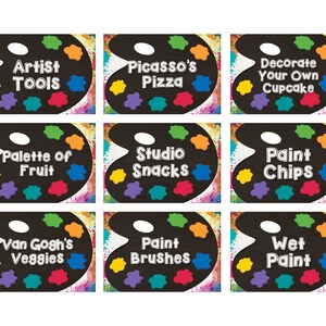 Printable Art Party Food Labels, Paint Party Decorative Food Cards Set ...