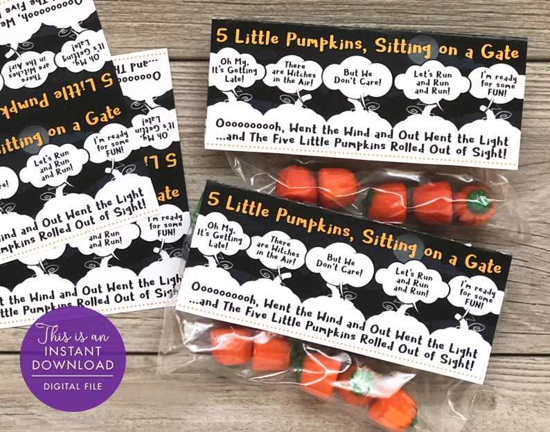Printable Halloween Bag Topper 5 Little Pumpkins Favor Bag | Etsy