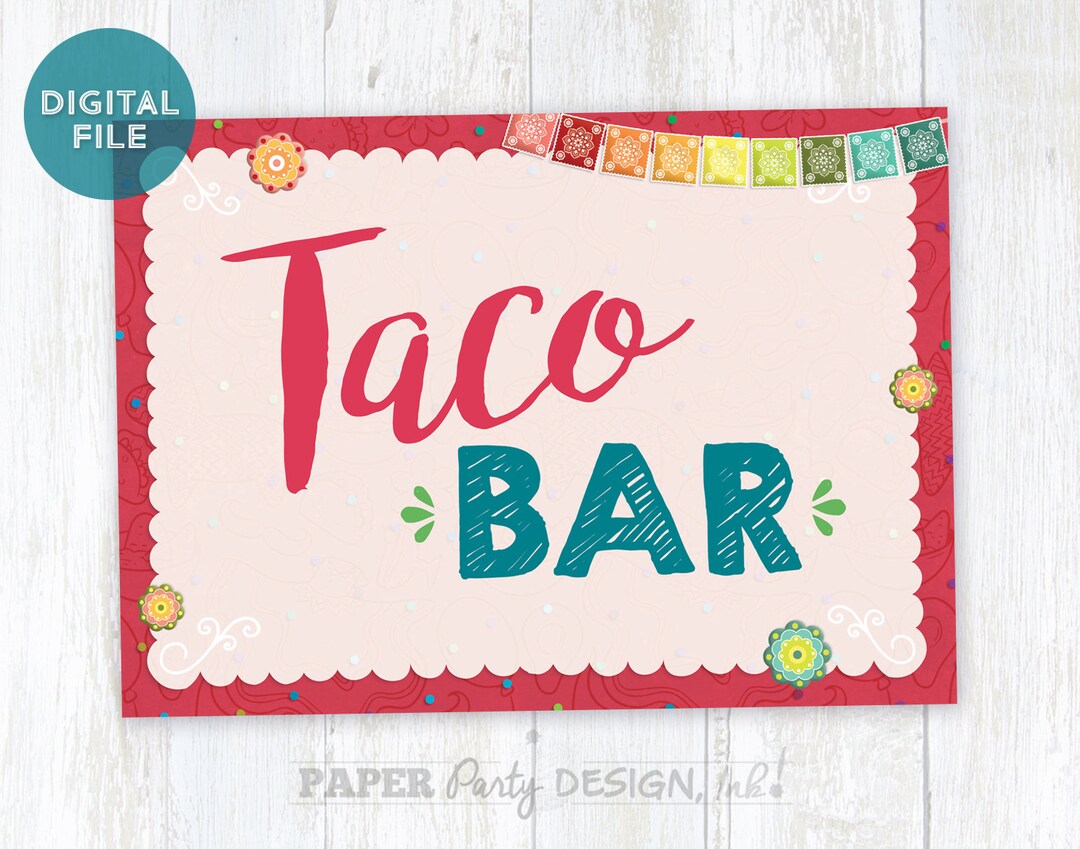 Taco Twosday Party 5" X 7" Taco Bar Sign, Taco Bar Party Printable ...