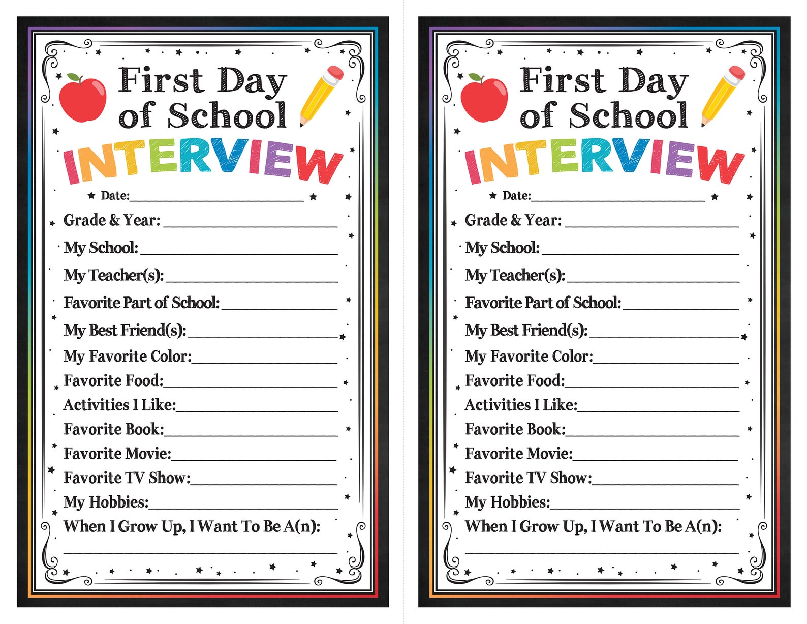 Printable Generic Interview Sheets for the School Memory Box - Etsy
