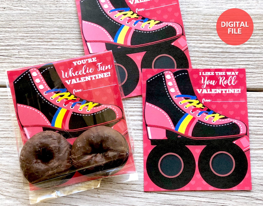 Valentine Roller Skate Donut Cards, Skate Printable Valentine Cards for ...