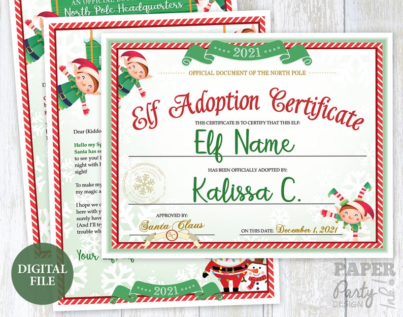Printable Personalized Christmas Elf Letter and Adoption Certificate ...