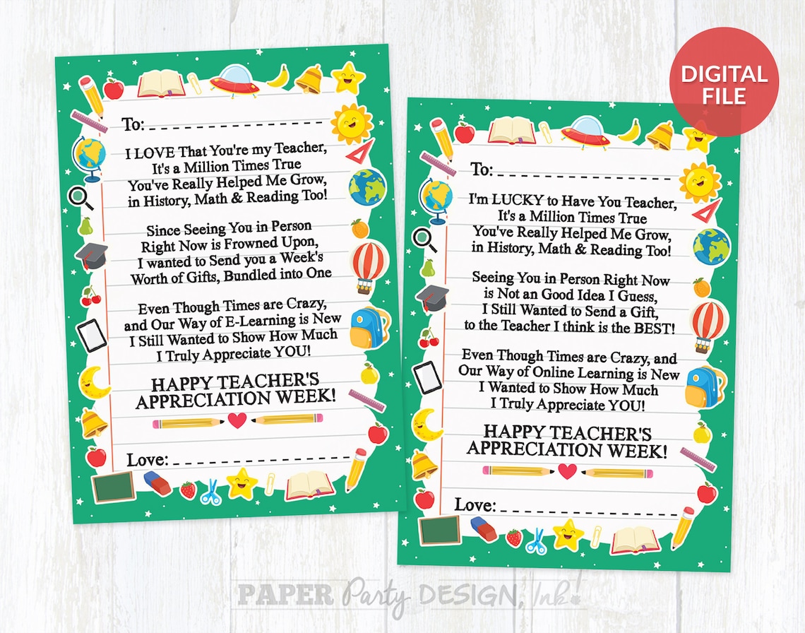 Teacher Appreciation E-learning Note and Tag Set Printables | Etsy