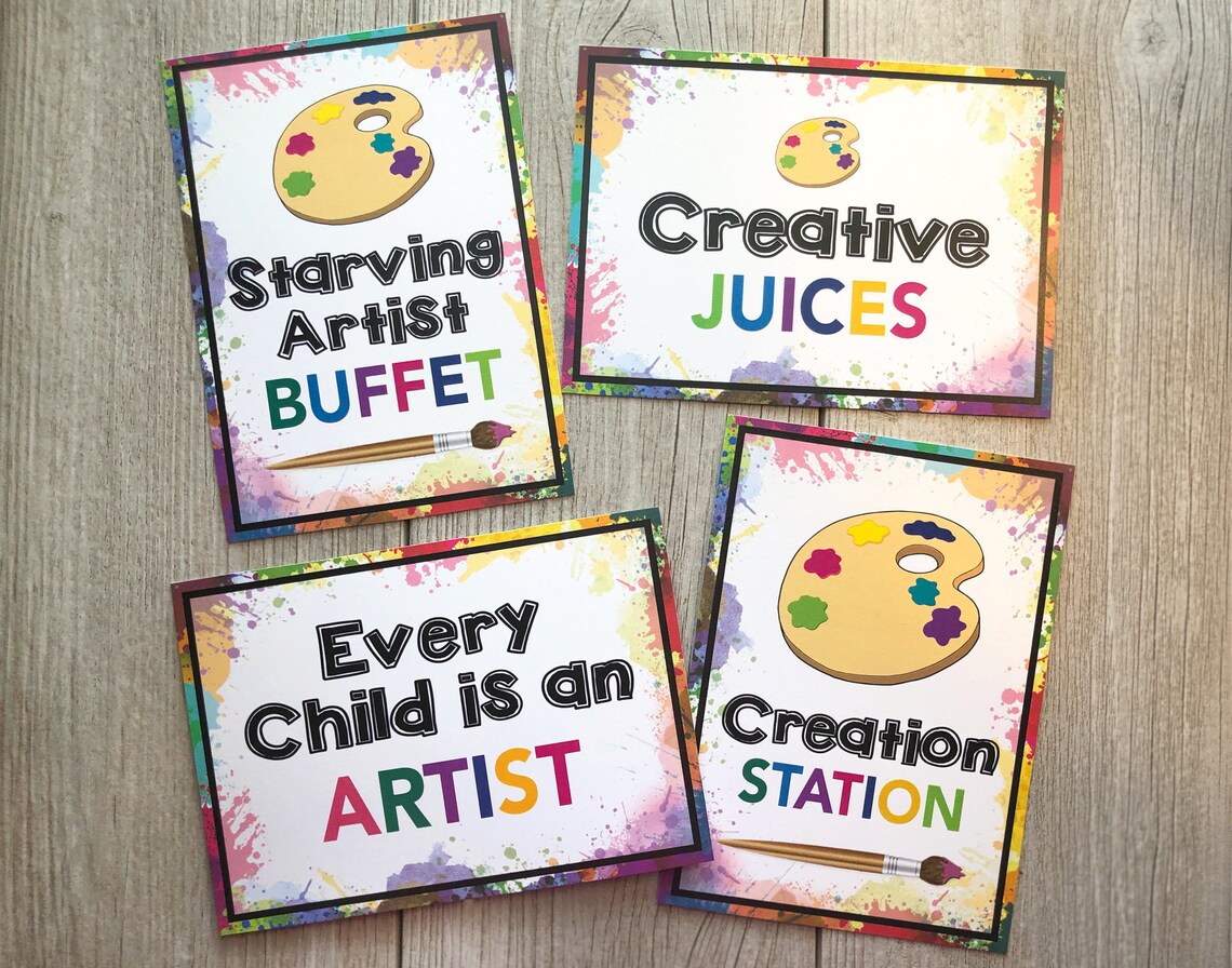 Printable Art Party Signs Set of 4 5 X 7 Paint | Etsy