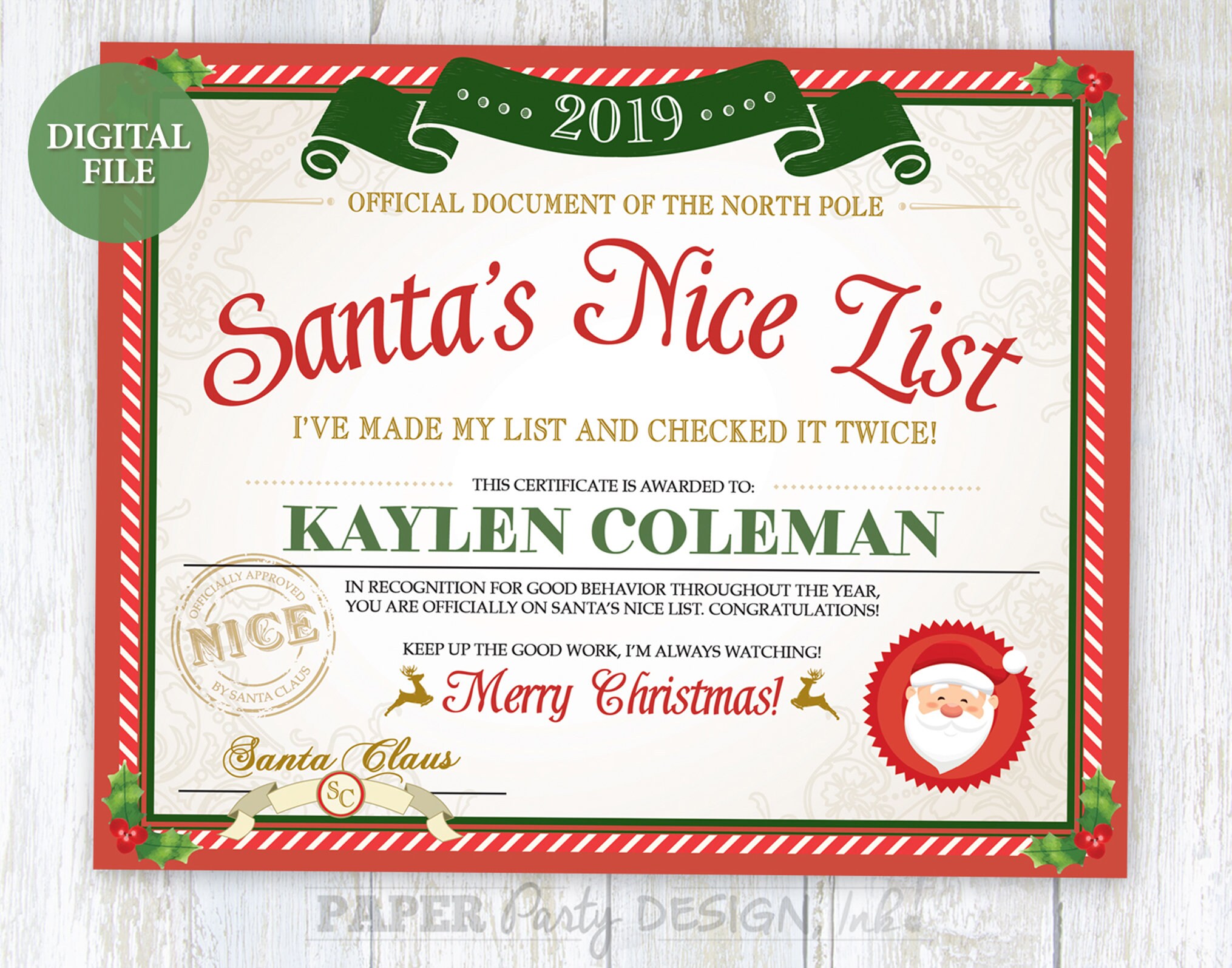 Personalized Letter From Santa Printable and Nice List - Etsy