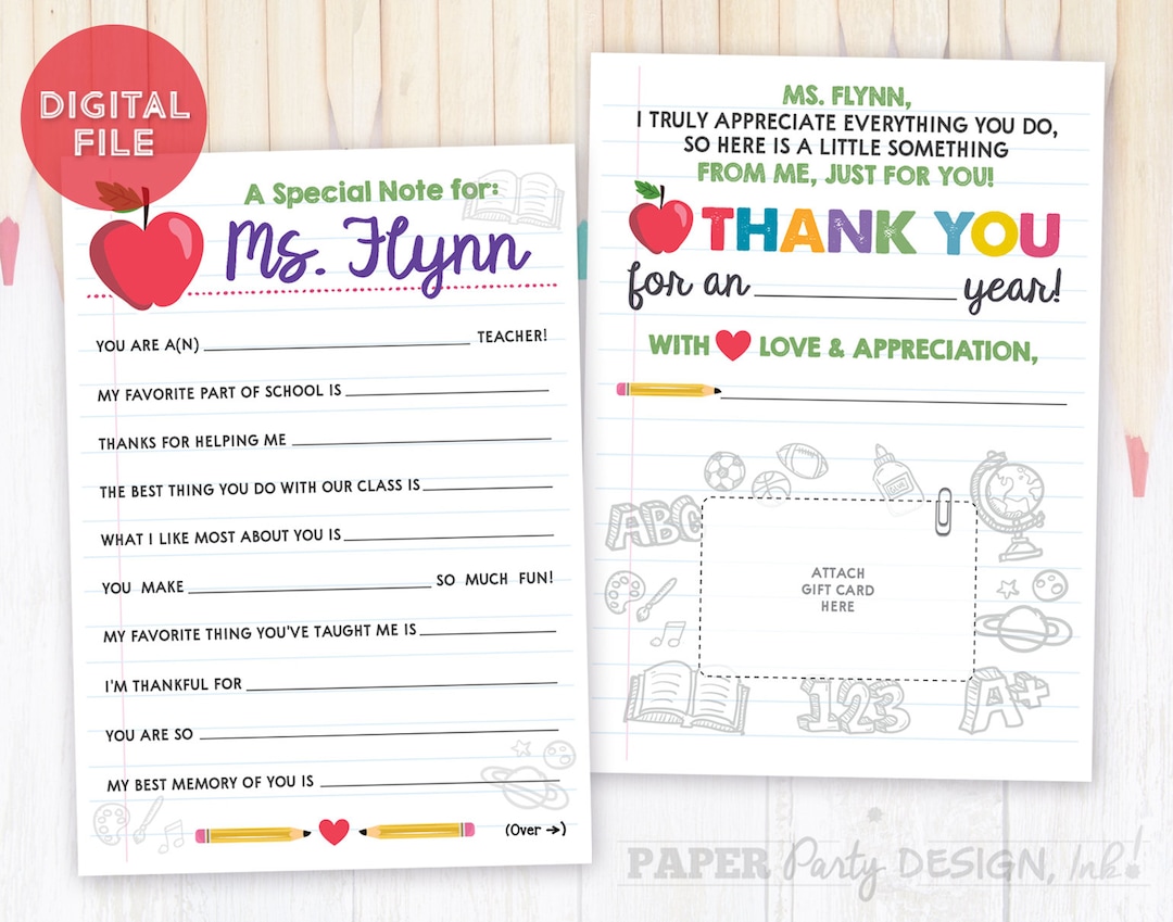 Teacher Appreciation Thank You Note, Teacher Appreciation Printable Mad ...