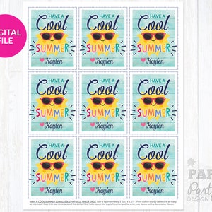Digital Have a Cool Summer Tags, Summer Favor Tags for School ...
