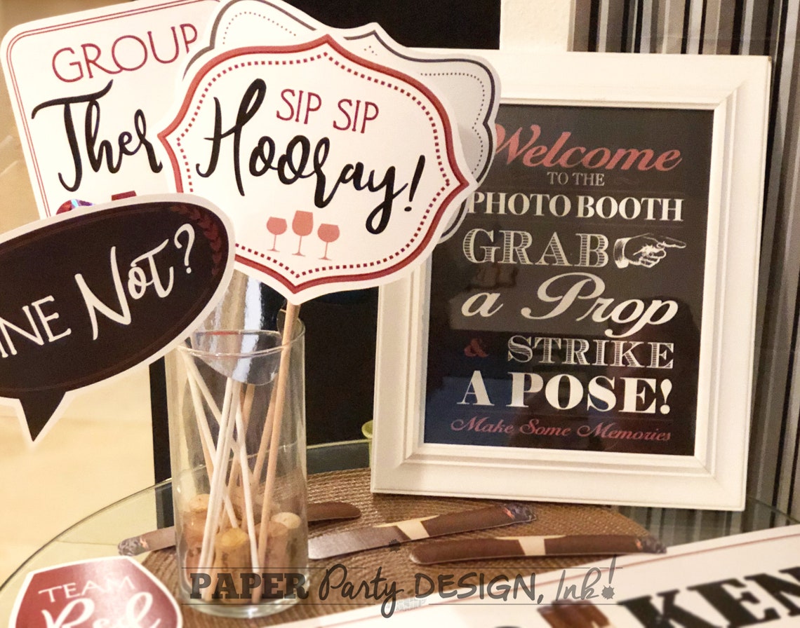 Wine Photo Prop Set, Wine Party Photo Props Digital File, Wine Photo ...