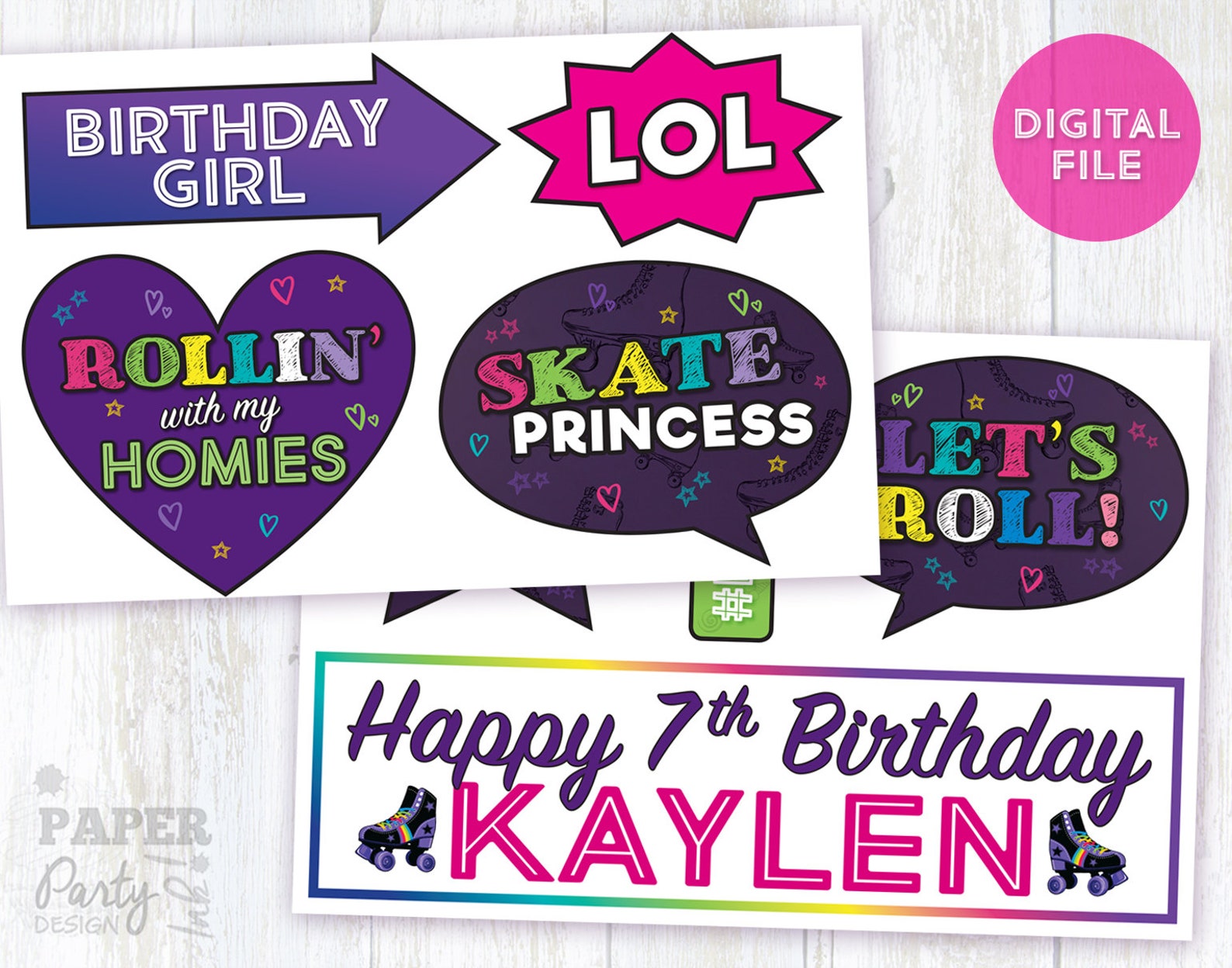Roller Skate Party Digital Photo Props, Skate Party Props, Roller Skate ...