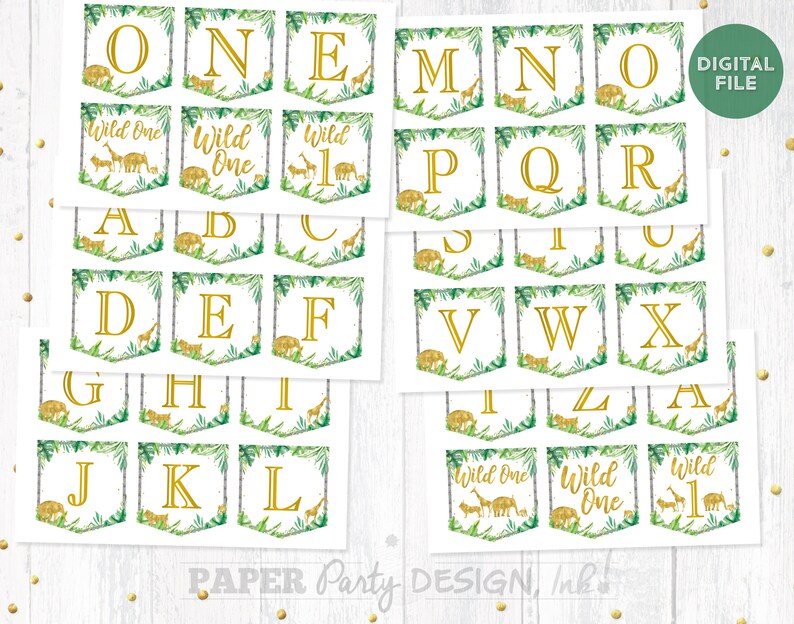Wild ONE Birthday Banner Printable, Golden Safari Banner Letters ...