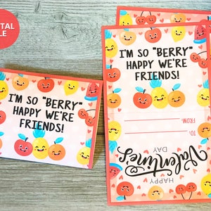 Printable Valentine's Day Fruit Snack Cards, Berry Happy We're Friends ...